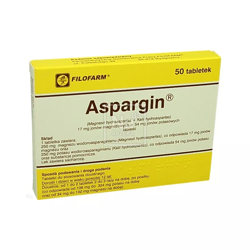 Aspargin tabletki 17mg Mg+54mg K x 50 tabletek | Apteka Na 83